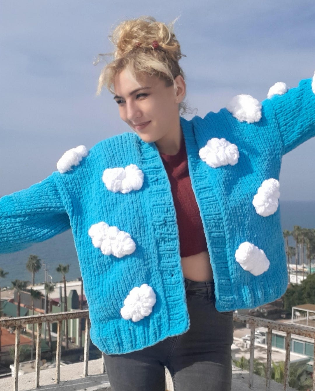 Handmade Blue Cloud Cardigan: Chunky Knit Women's Cardi - Etsy