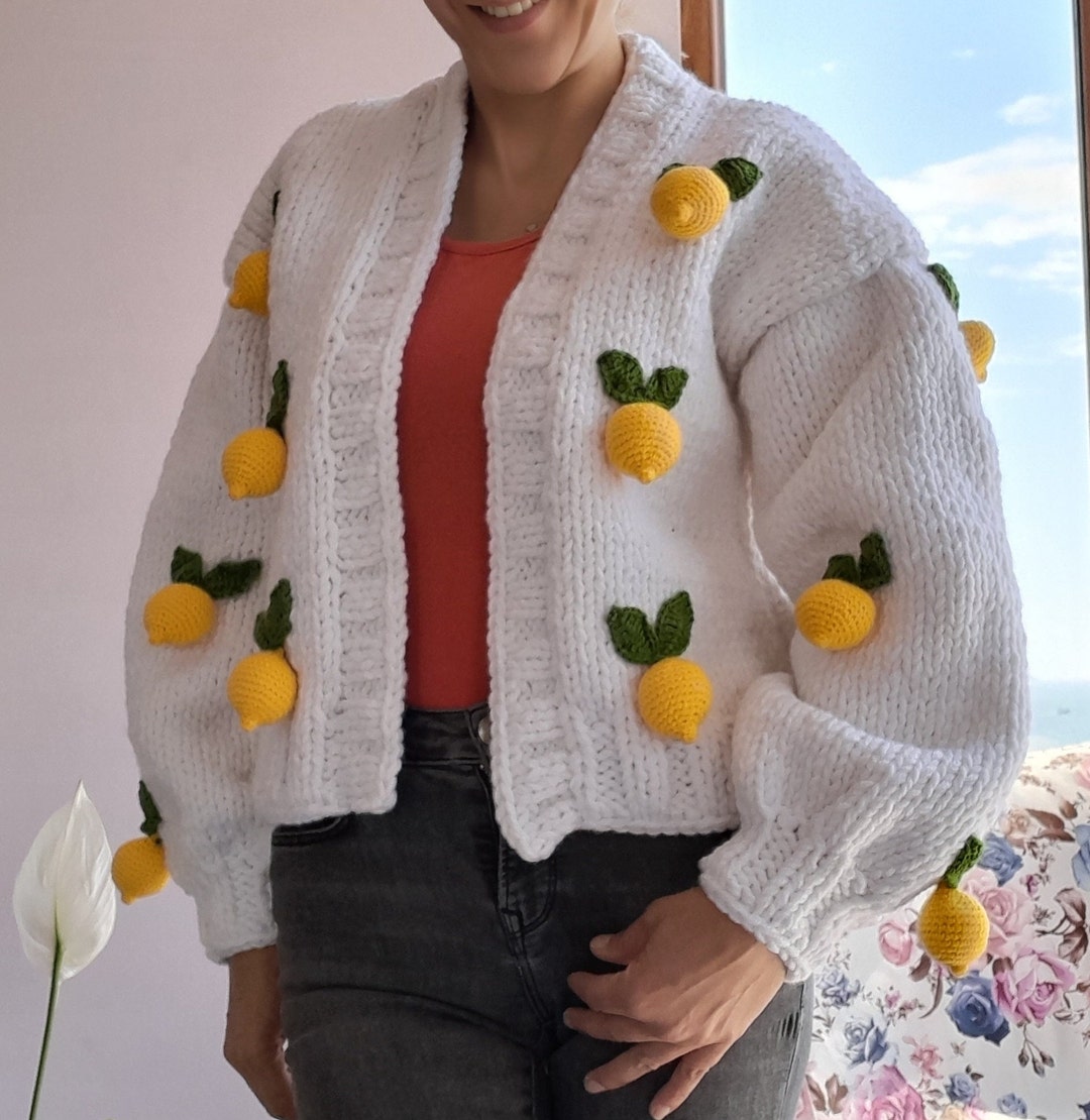 Knitted Cardigan, Lemon Cardigan, Gift for Women, White Cardigan, Soft ...