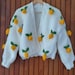 Handmade White Lemon Cardigan, Chunky Knit Lemon Pattern Women Cardigan ...