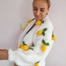 Handmade White Lemon Cardigan, Chunky Knit Lemon Pattern Women Cardigan ...