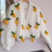 Handmade White Lemon Cardigan, Chunky Knit Lemon Pattern Women Cardigan ...