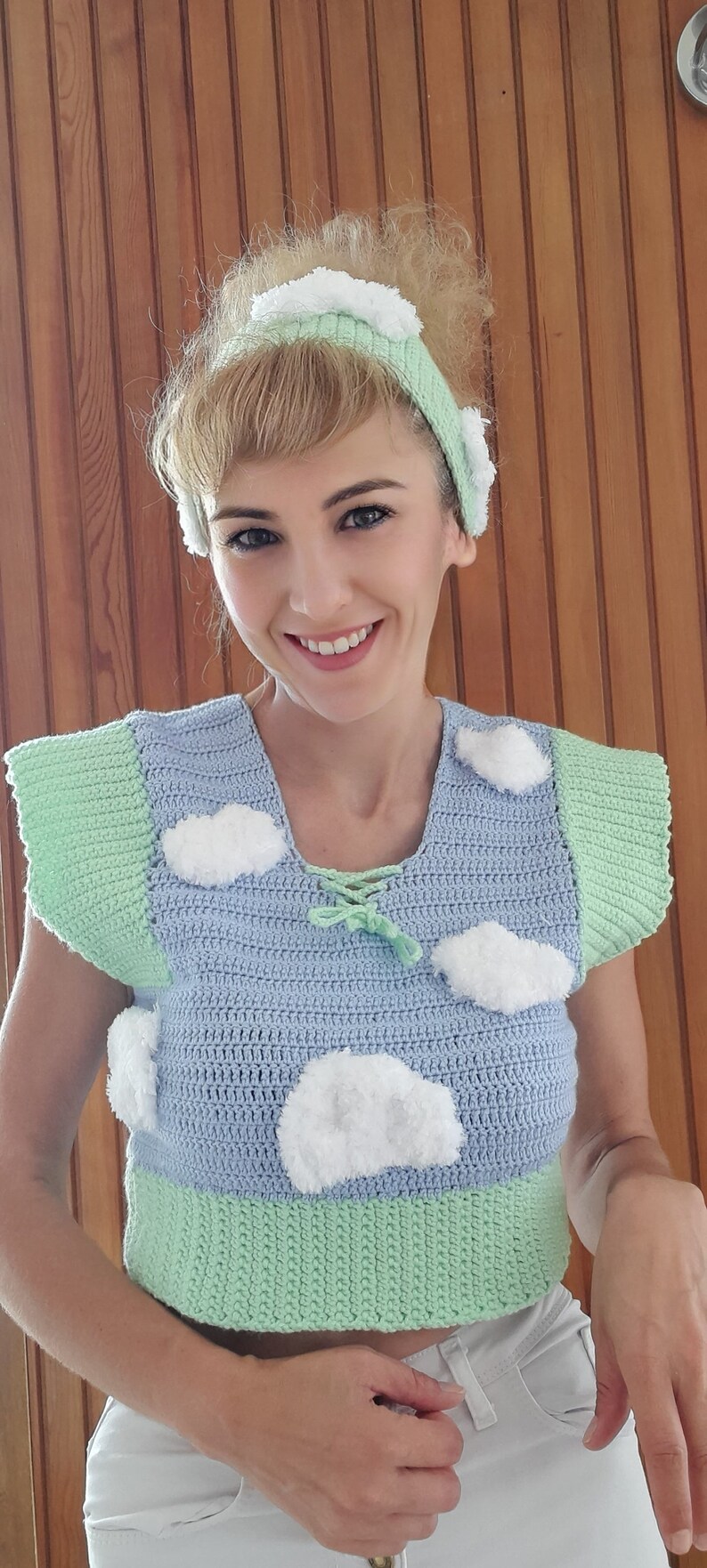 Handmade Knit Sweater Blue Cloud Sweater White Cloud - Etsy