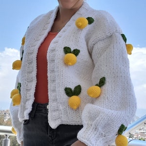 Knitted Cardigan, Lemon Cardigan, Gift for Women, White Cardigan, Soft ...