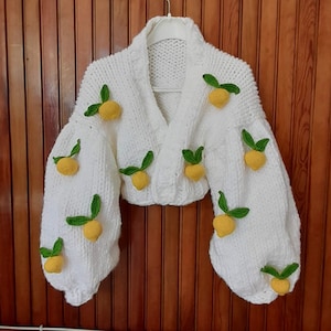 Knitted Cardigan, Lemon Cardigan, Gift for Women, White Cardigan, Soft ...