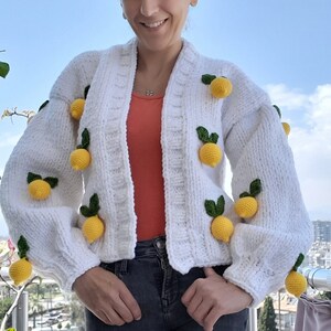 Knitted Cardigan, Lemon Cardigan, Gift for Women, White Cardigan, Soft ...