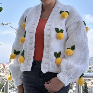 Knitted Cardigan, Lemon Cardigan, Gift for Women, White Cardigan, Soft ...