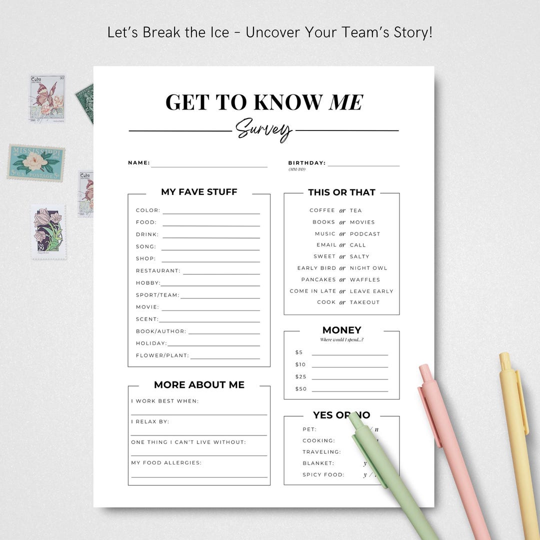 Team Building Get to Know Me Questionnaire Printable, All About Me ...
