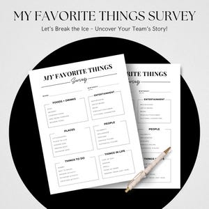 My Favorite Things Survey Questionnaire, Favorite Things List, All ...