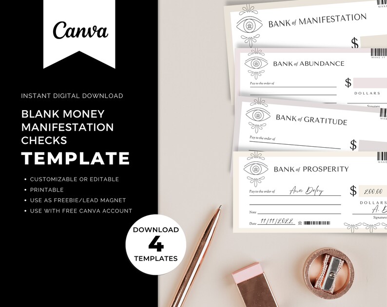 Money Manifestation Checks Printable - Law of Attraction, Money ...