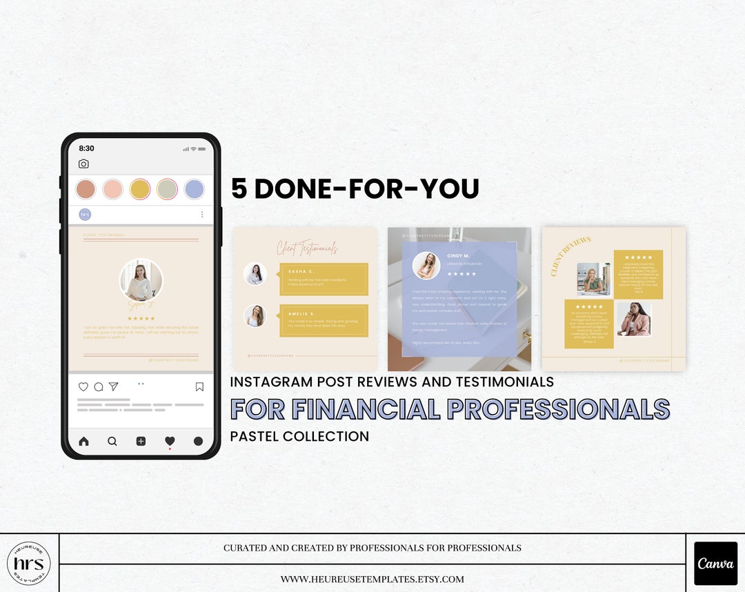 5 Instagram Post Reviews and Testimonials Canva Template Pastel ...