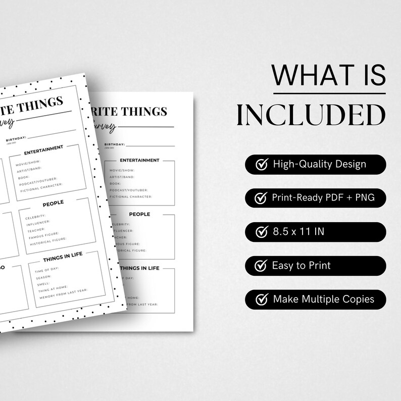 My Favorite Things Survey Questionnaire, Favorite Things List, All ...
