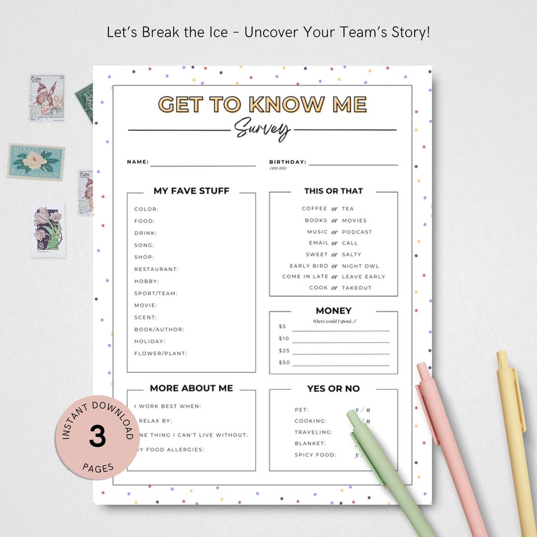 Team Building Get to Know Me Questionnaire Printable, All About Me ...