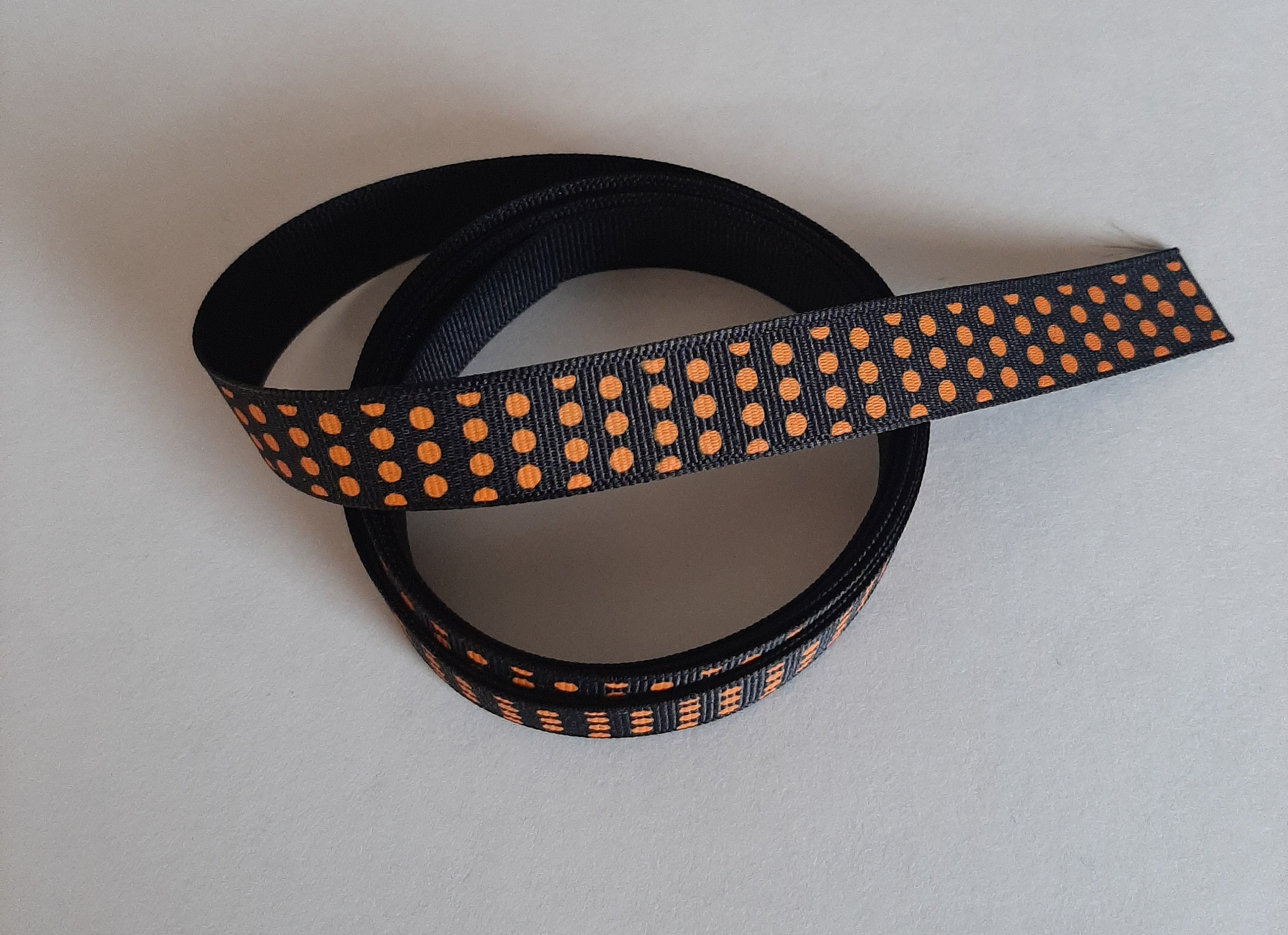 5 8 Black And Orange Polka Dot Grosgrain Ribbon Etsy