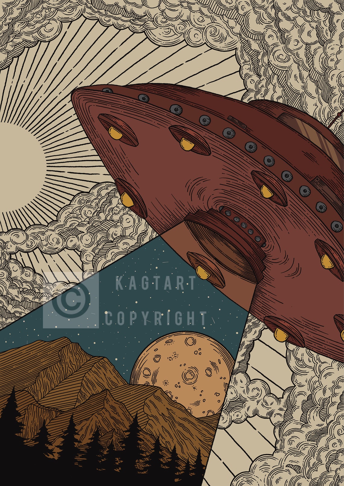 UFO Art Print, Unframed. Retro Sci-fi A4 Art Print. - Etsy