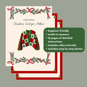 Christmas Crochet Cardigan Pattern: PDF Crochet Cardigan Pattern, Holiday Sweater, Size ...