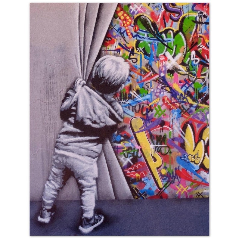 Banksy Graffiti Poster Kid Pulling Curtain Banksy Print | Etsy