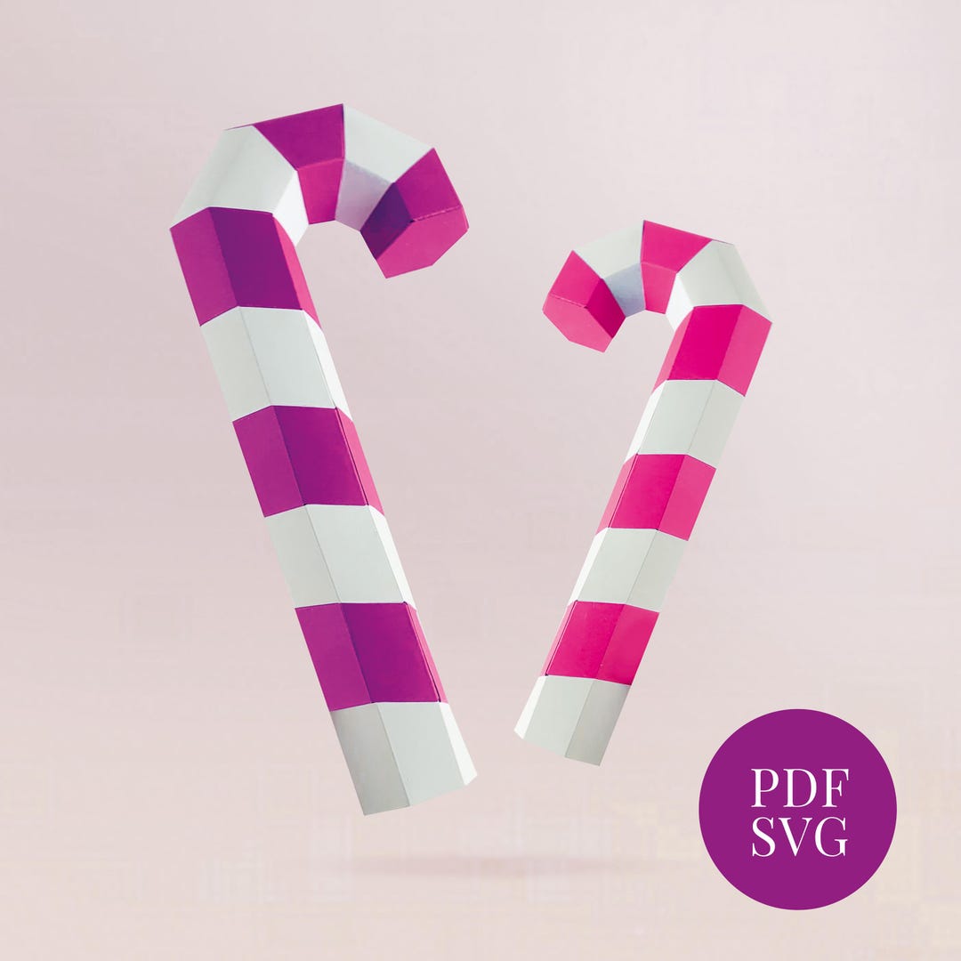 DIY Papercraft Candy Cane Template: Low Poly Christmas Decor (PDF, SVG ...