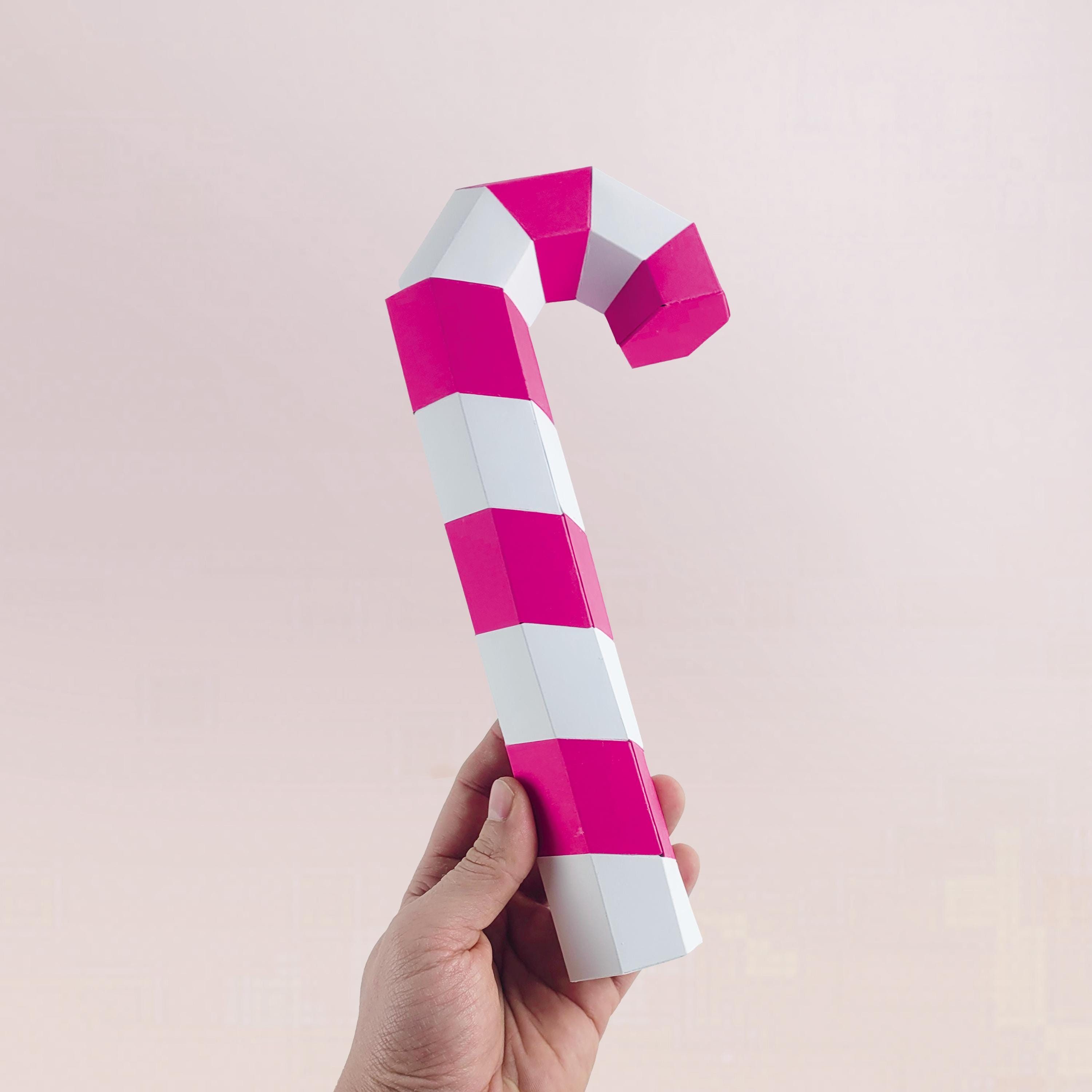DIY Papercraft Candy Cane Template: Low Poly Christmas Decor (PDF, SVG ...