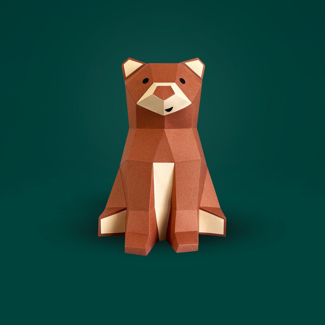Brown Bear Papercraft Bear Paper Bear Home Decor Low Poly - Etsy