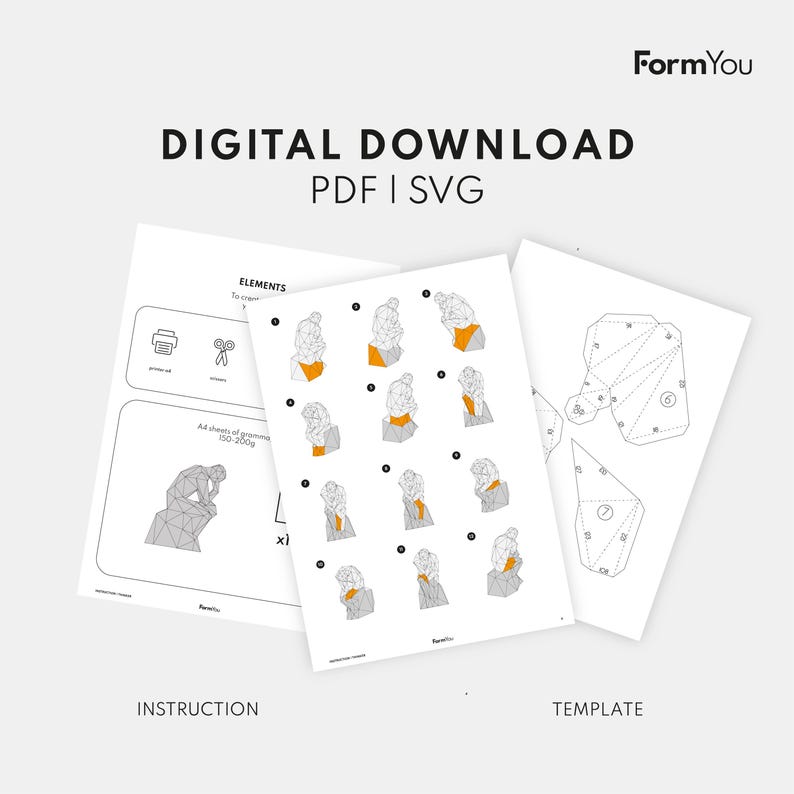 Printable the Thinker Statue Papercraft Template | 3D DIY Sculpture ...