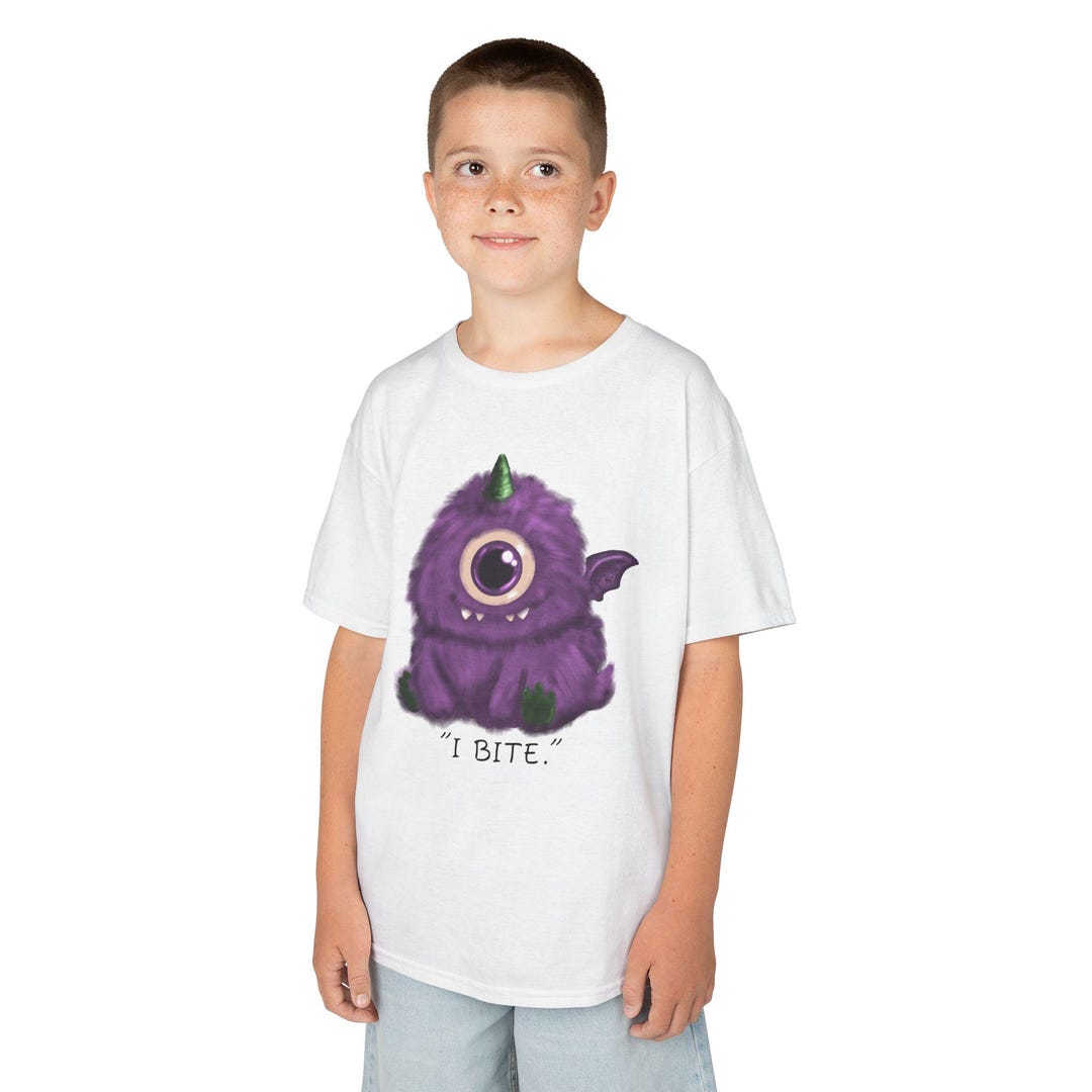 Purple People Eater Kids Tee, Cute Monster Shirt, I Bite, Halloween ...