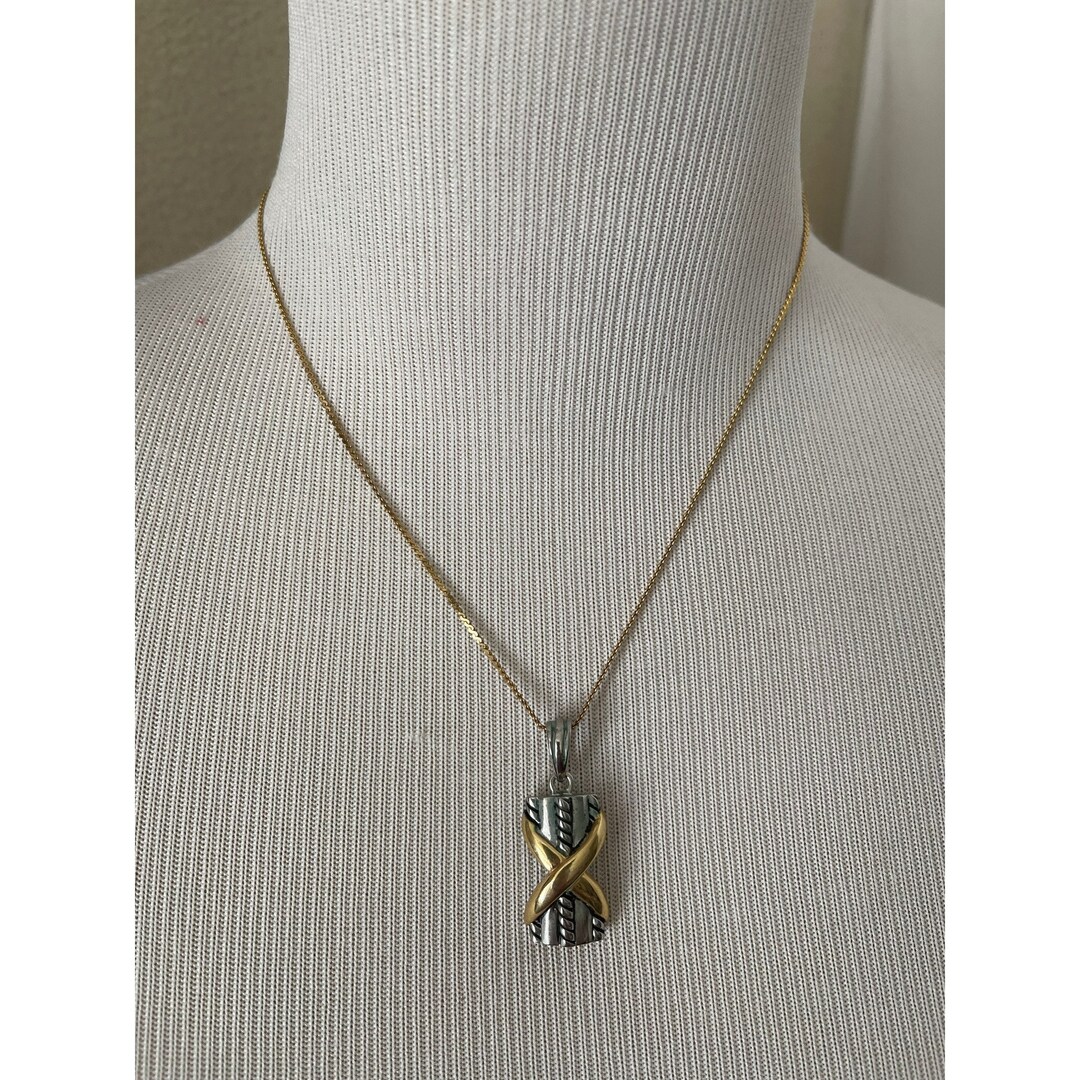 Vintage 2-tone Criss Cross Pendant on Serpentine Gold Tone Chain ...