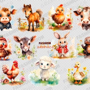 Cute FARM ANIMALS PNG Clipart Bundle, Watercolor Style. Ideal for ...