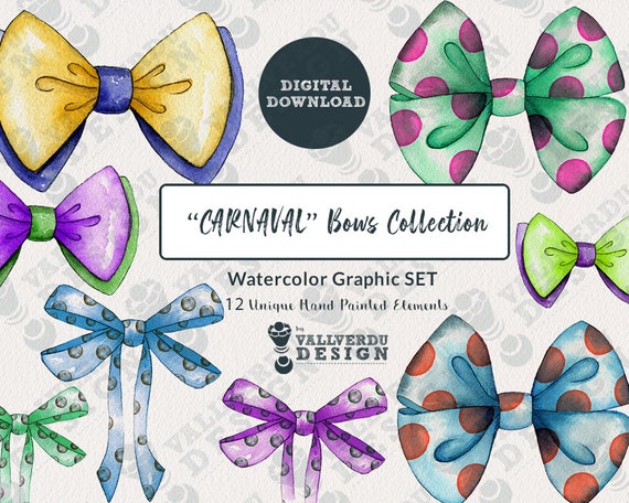 Watercolor Bows CLIP ART SET Png Files. Carnaval Collection. - Etsy