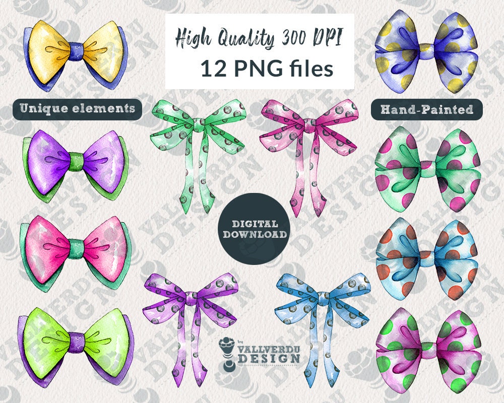 Watercolor Bows, CLIP ART SET, Png Files. Carnaval Collection. Instant ...