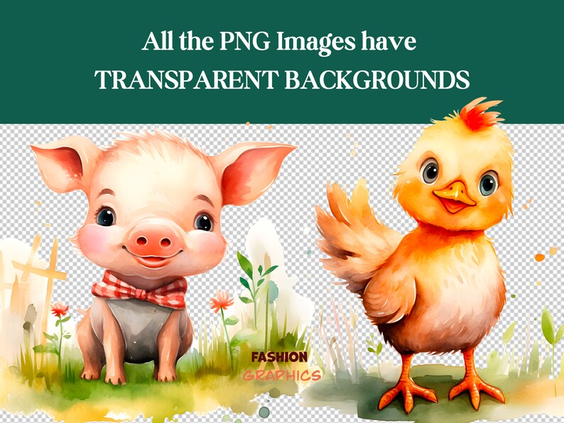 Cute FARM ANIMALS PNG Clipart Bundle, Watercolor Style. Ideal for ...