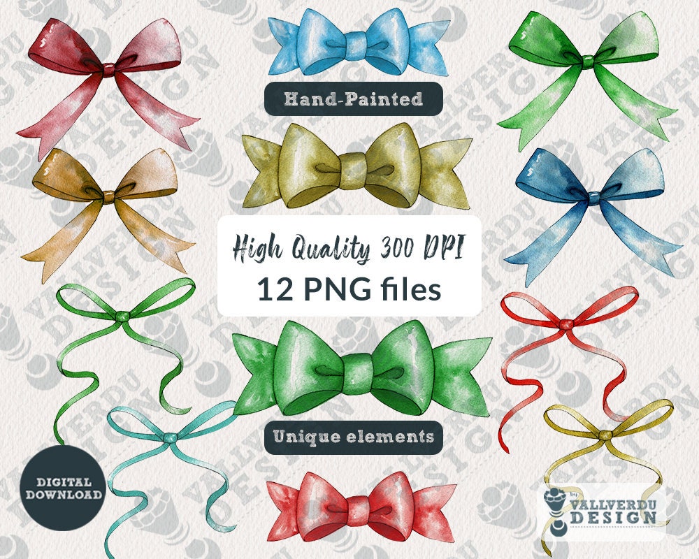 Watercolor Bows, CLIP ART SET, Png Files. Alegria Collection. Instant ...