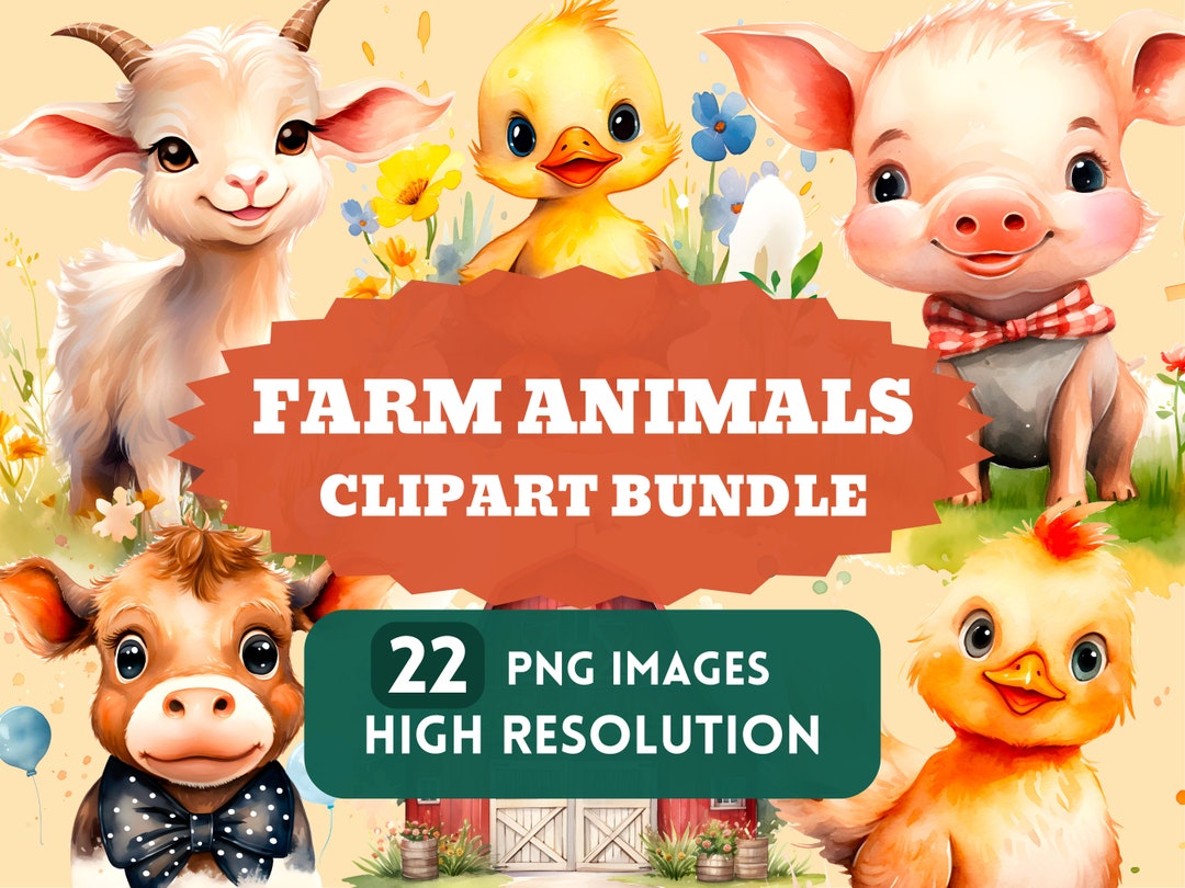 Cute FARM ANIMALS PNG Clipart Bundle, Watercolor Style. Ideal for ...