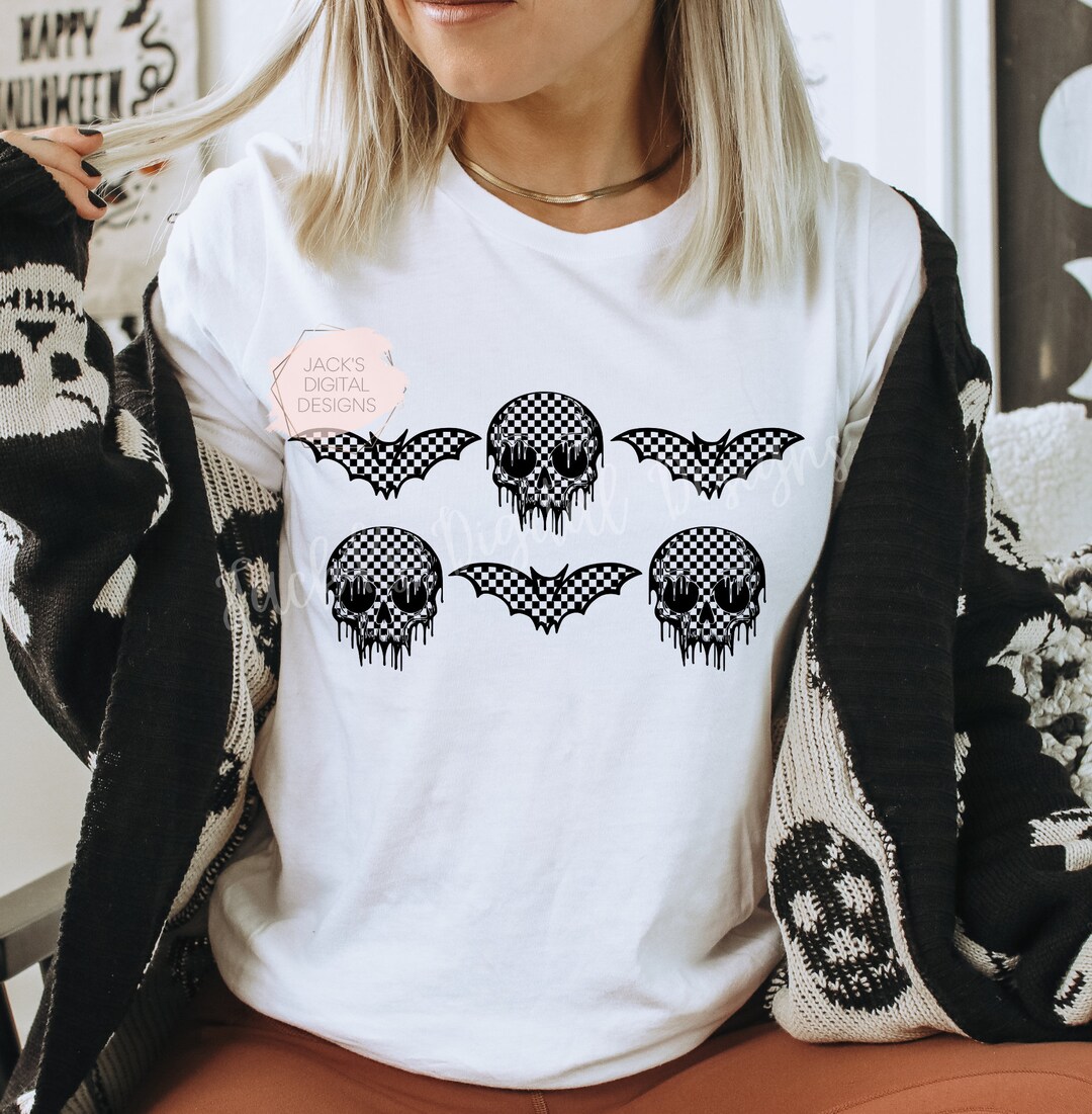 Checkered Bats and Skulls Png, Spooky Skull Png, Halloween Png ...