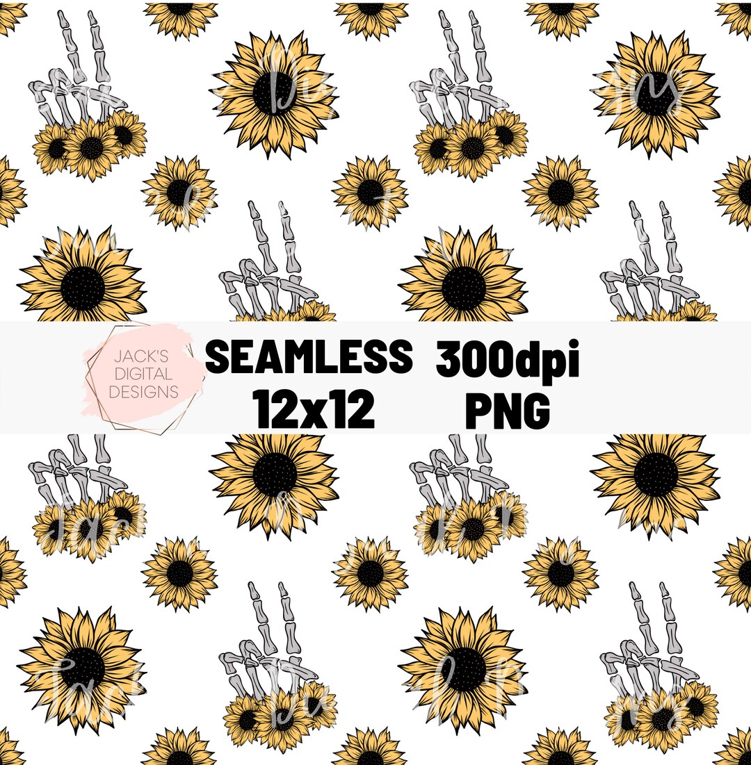 Sunflower Skeleton Seamless Pattern, Pastel Flower Seamless, Skeleton ...