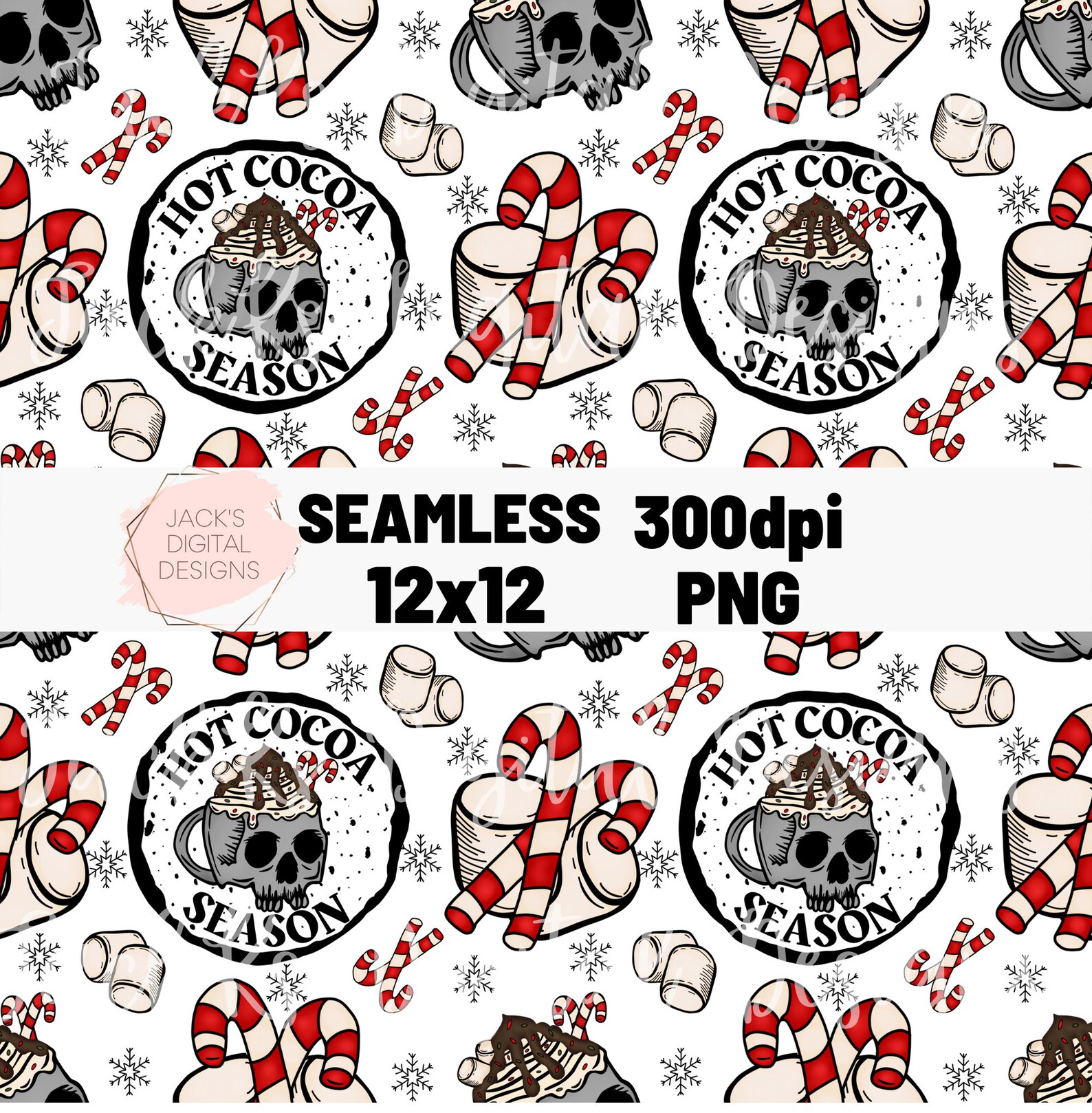 Hot Cocoa Season Seamless Pattern, Spooky Christmas Pattern, Christmas ...