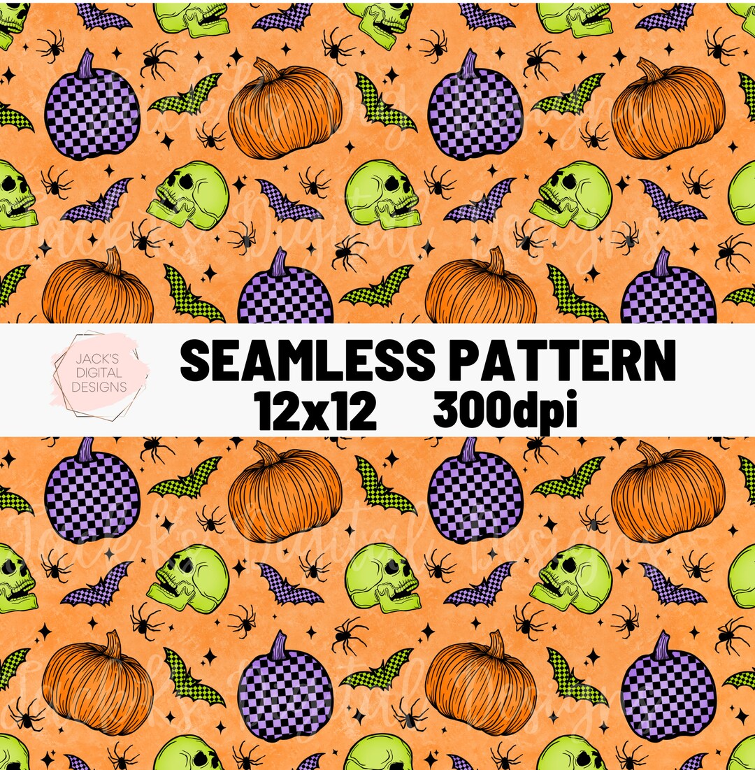 Halloween Seamless, Checkered Bats and Skulls Seamless Pattern ...