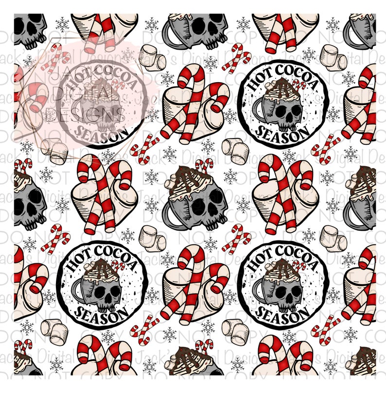 Hot Cocoa Season Seamless Pattern, Spooky Christmas Pattern, Christmas ...
