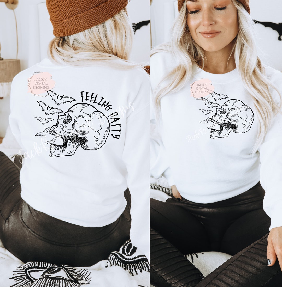 Feeling Batty Png, Spooky Skull Png, Spooky Season Png, Skeleton Design ...