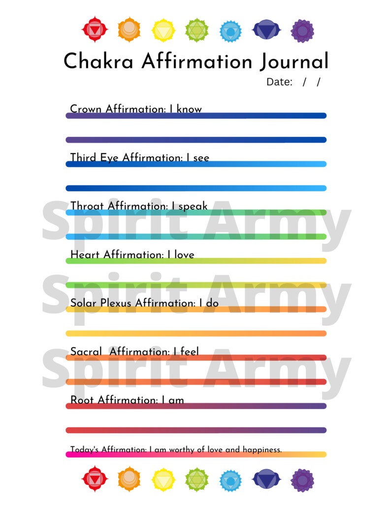 Chakra Affirmation Printable Journal for Manifesting - Etsy