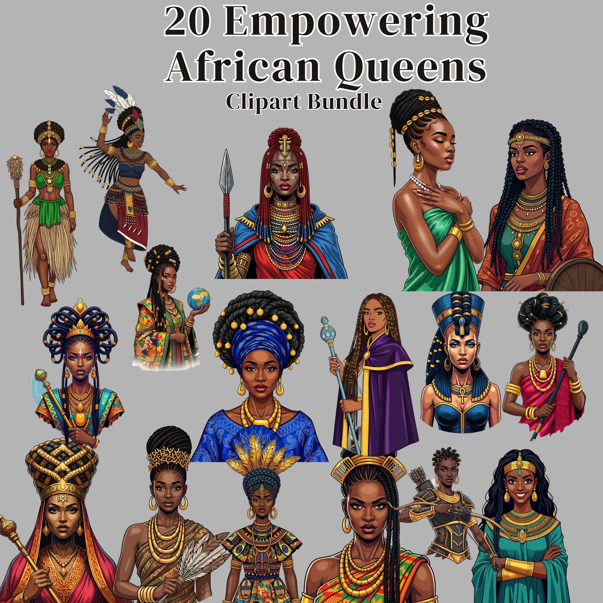 Empowering African Queens Clipart Bundle - 20 Ai-generated PNG Digital ...
