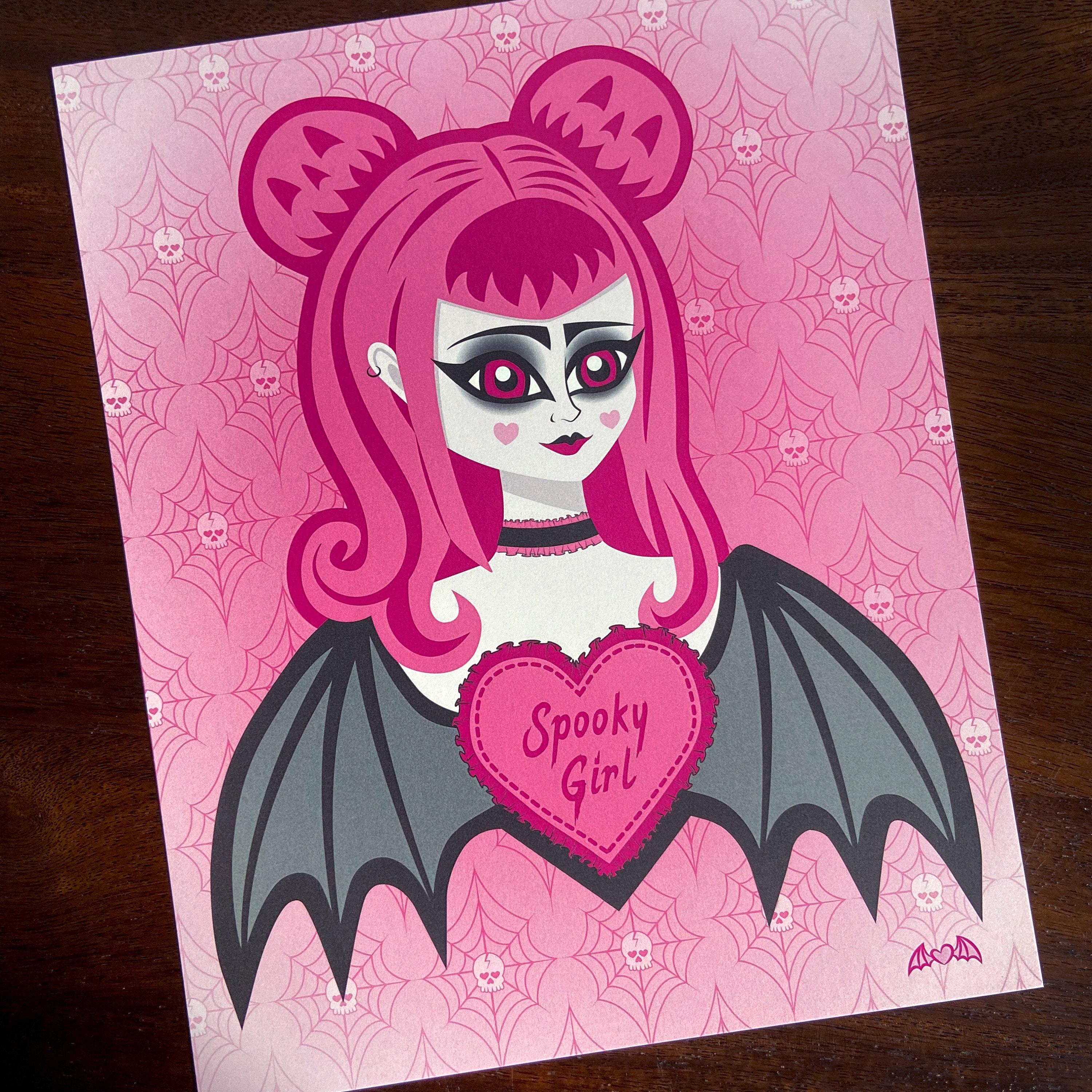 Spooky Bat Girl 8x10 Gothic Art Print Pastel Goth Artwork Pink Hair ...