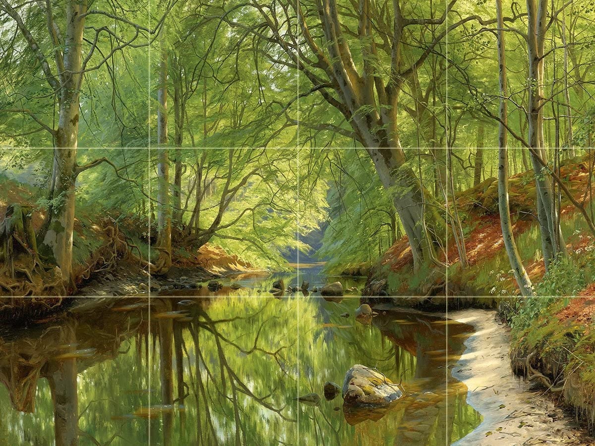 Forest Stream by Peder Monsted Trees River Tile Mural Kitchen Shower ...