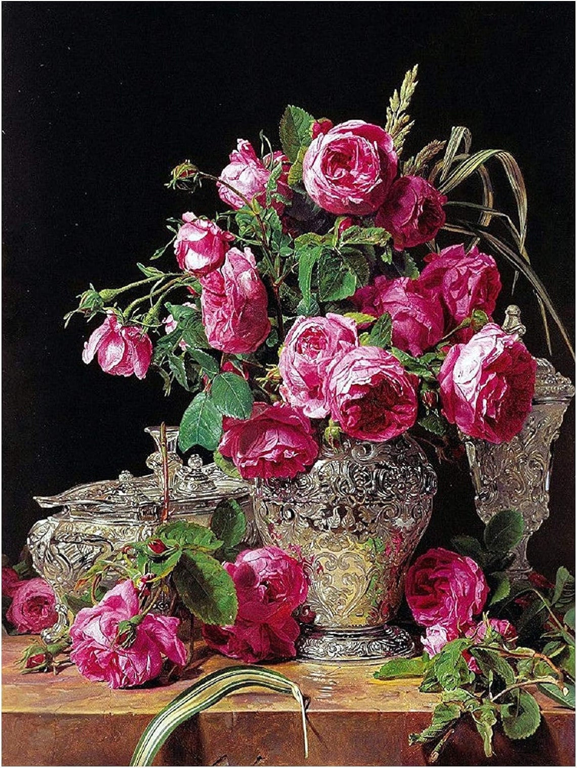 Still Life Roses by Ferdinand Georg Waldmuller Accent Tile Mural ...
