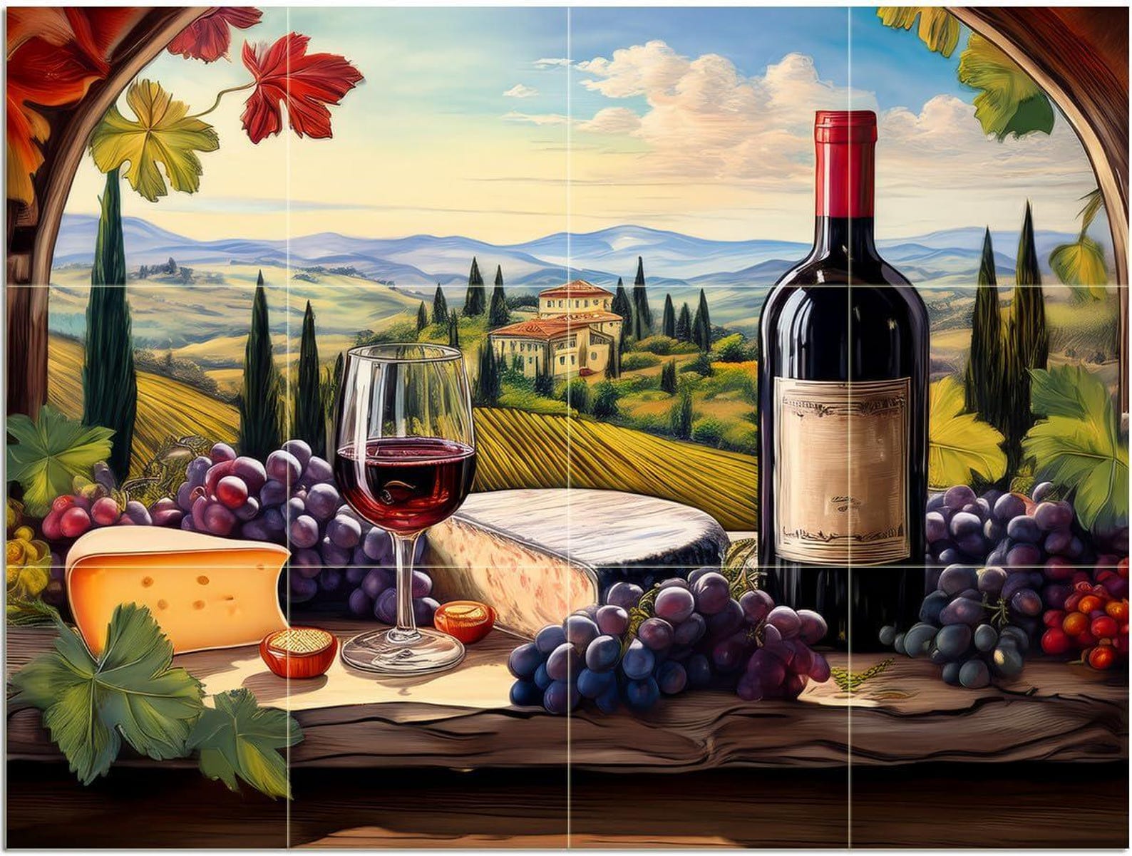 Wine Themed Tuscany Vineyard Pattern A1153 Art Tile Mural Kitchen ...