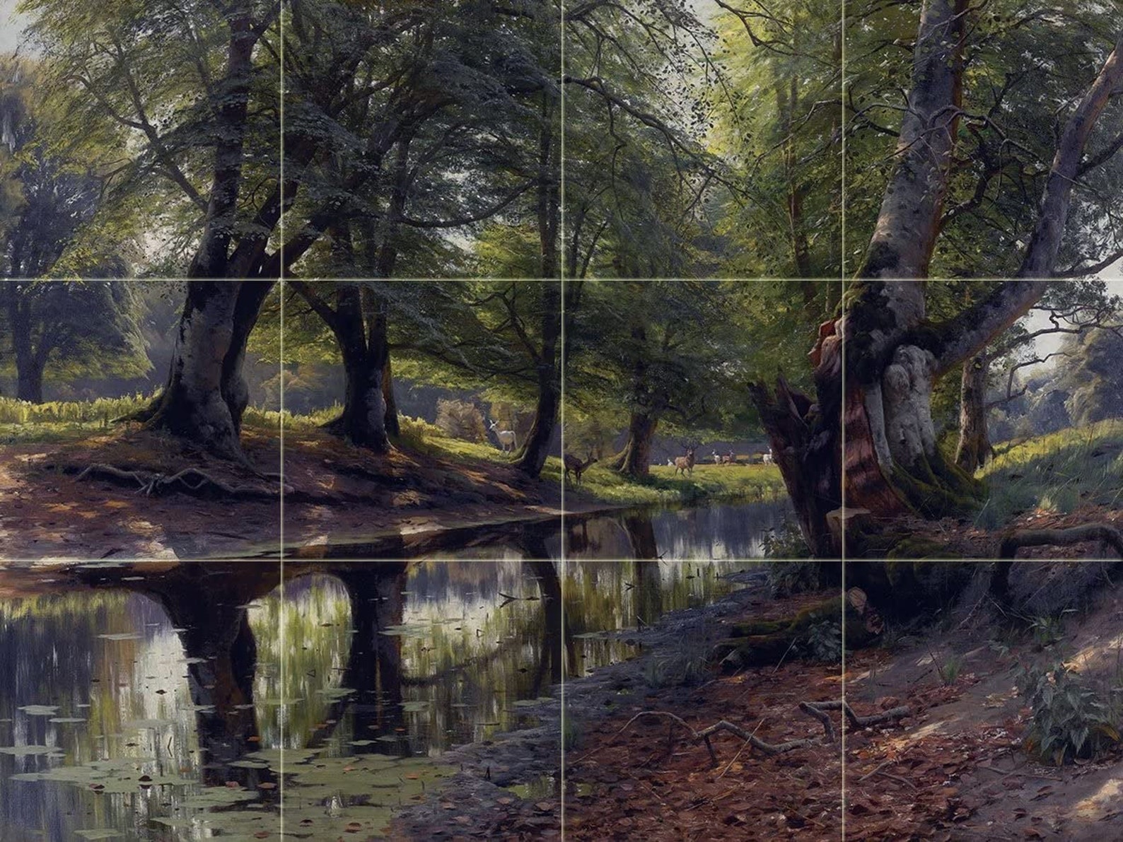Stream and Deer by Peder Monsted Animal Wood Forest Trees Tile Mural ...