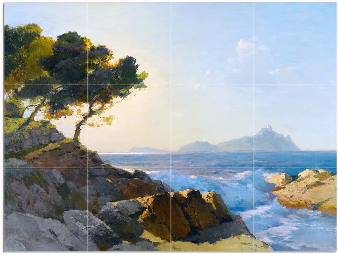 Seascape by Alexei Hanzen Ocean Sea Waves Trees Rocks Stones Tile Mural ...