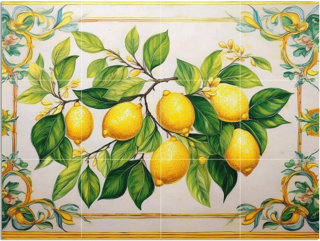Lemon Tree Branch Pattern A909 Art Tile Mural Kitchen Shower Bath Wall ...