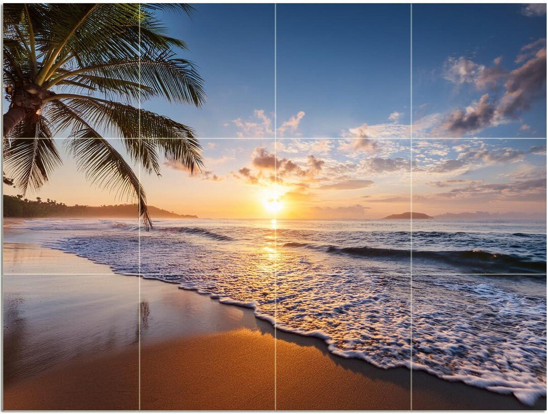 Sunset Sea Beach Sand Sky Pattern A599 Art Tile Mural Kitchen Shower ...