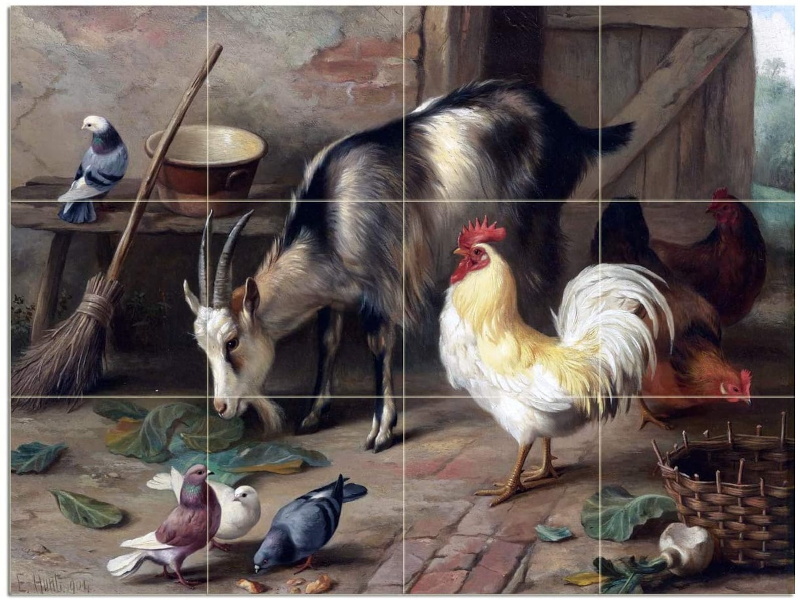 Farm Ranch Backyard Birds Rooster Goat Pigeons Broom by Walter Hunt Art ...