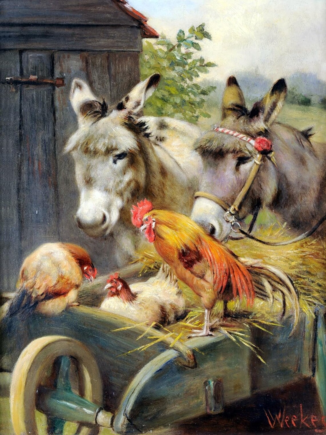 Rooster and Chickens and Donkeys by Herbert William Weekes Accent Tile ...